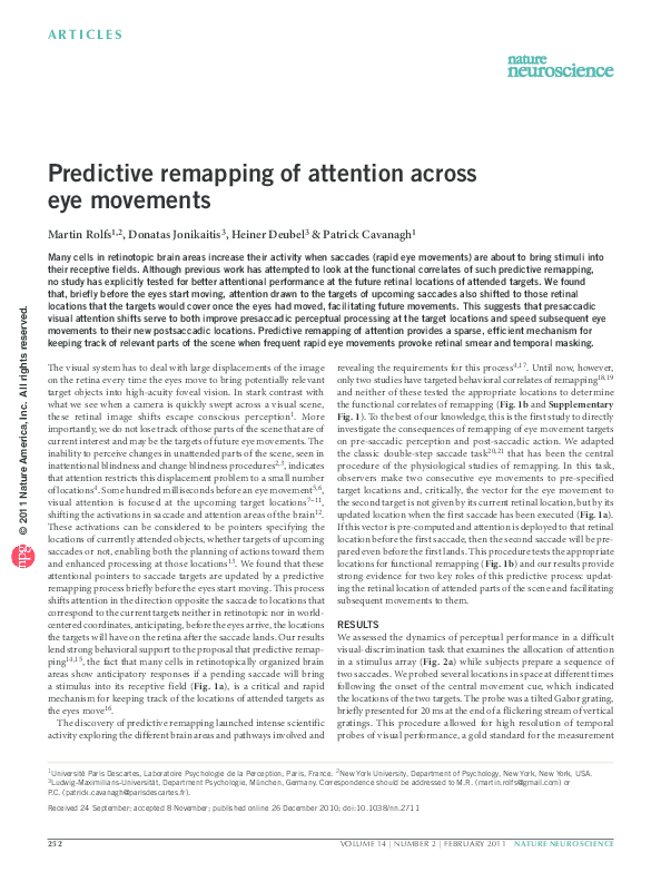 (PDF) Predictive remapping of attention across eye movements