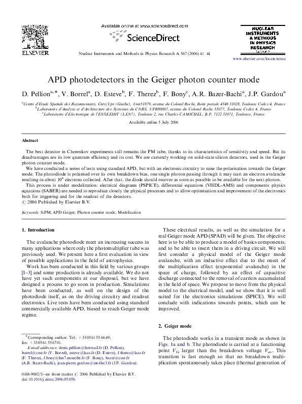 (PDF) APD photodetectors in the Geiger photon counter mode