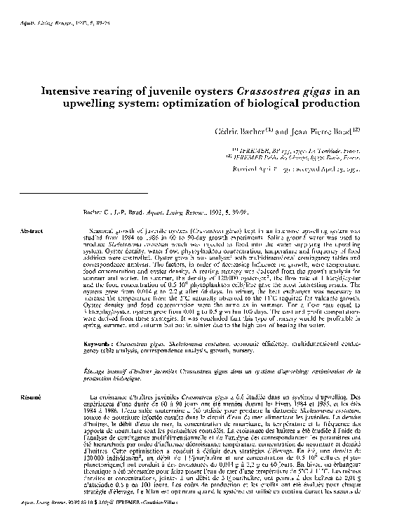 (PDF) Intensive rearing of juvenile oysters Crassostrea gigas in an ...