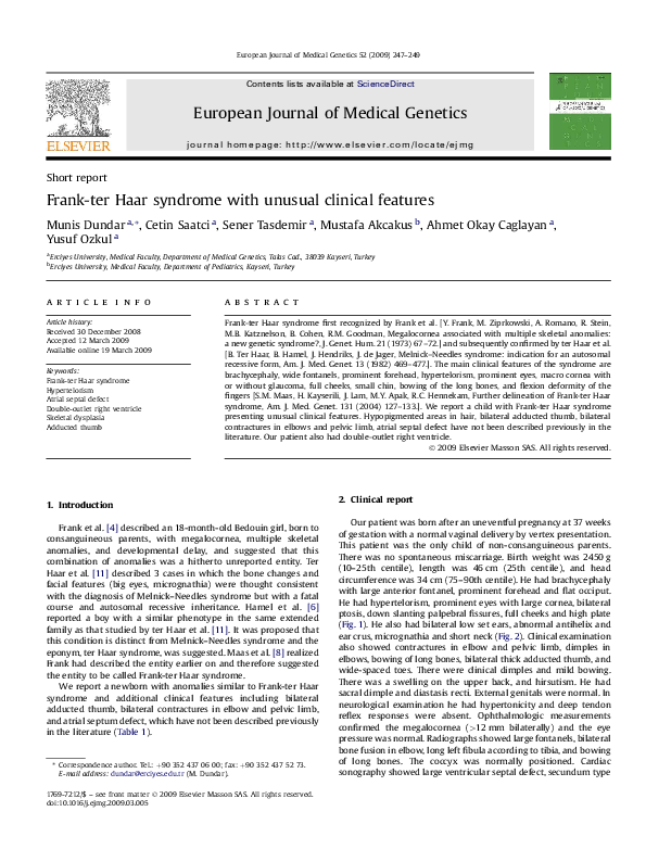 (PDF) Frank-ter Haar syndrome with unusual clinical features