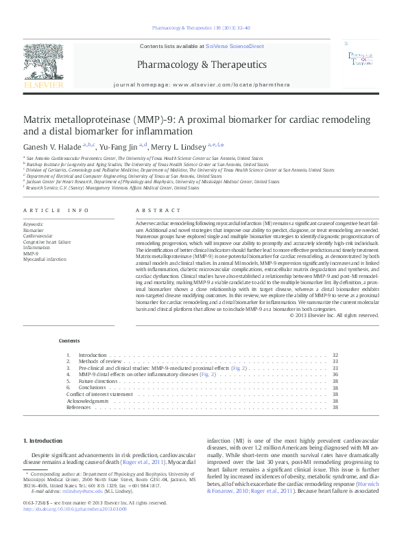 (PDF) Matrix metalloproteinase (MMP)-9: A proximal biomarker for ...