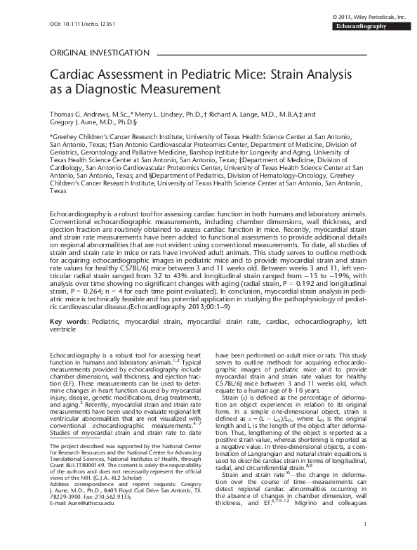 (PDF) Cardiac Assessment in Pediatric Mice: Strain Analysis as a ...
