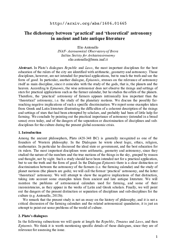 (PDF) The dichotomy between 'practical' and 'theoretical' astronomy in ...