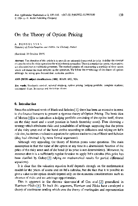 (PDF) On the theory of option pricing