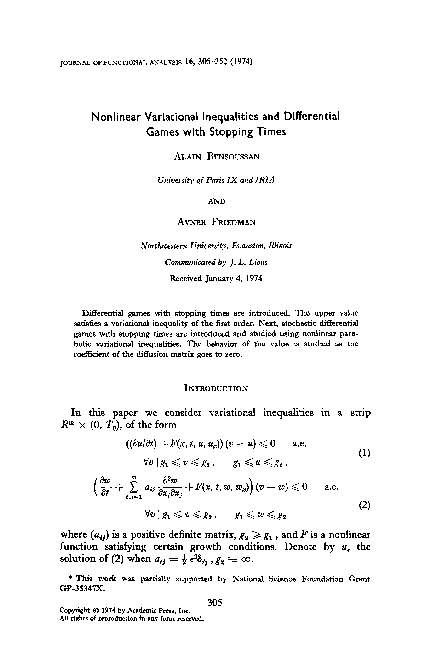 Pdf Nonlinear Variational Inequalities And Differential Games With