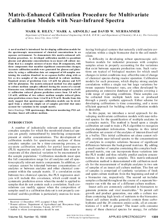 Pdf Matrix Enhanced Calibration Procedure For Multivariate