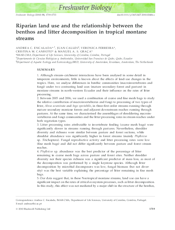 (PDF) Riparian land use and the relationship between the benthos and ...