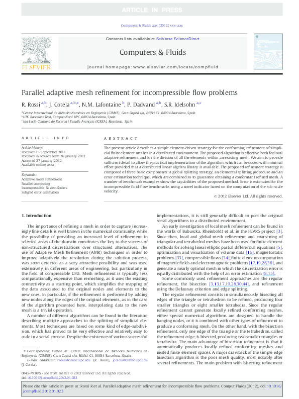 (PDF) Parallel adaptive mesh refinement for incompressible flow problems