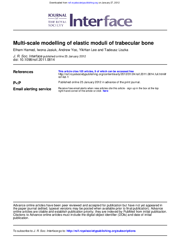 Pdf Multi Scale Modelling Of Elastic Moduli Of Trabecular Bone