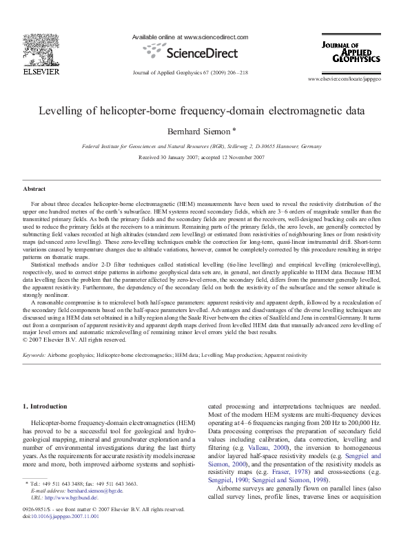 (PDF) Levelling of helicopter-borne frequency-domain electromagnetic data