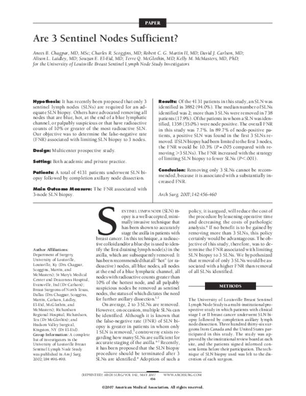 (PDF) Are 3 Sentinel Nodes Sufficient?