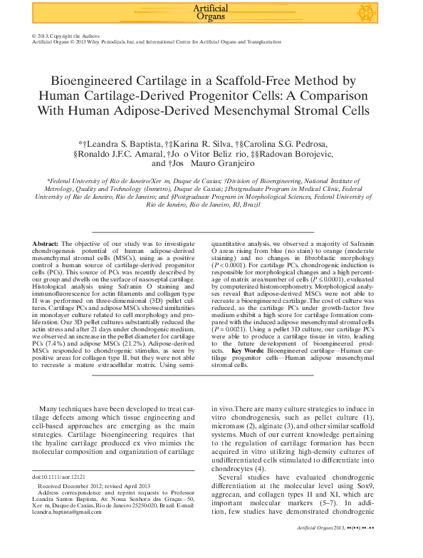 (PDF) Bioengineered Cartilage in a Scaffold-Free Method by Human ...