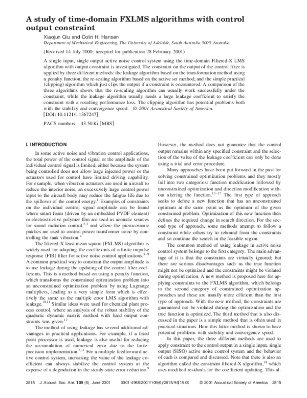 (PDF) A study of time-domain FXLMS algorithms with control output ...