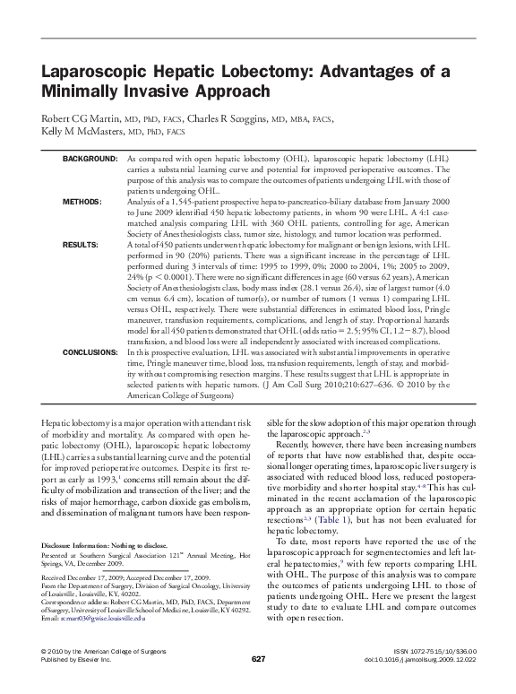 (PDF) Laparoscopic Hepatic Lobectomy: Advantages of a Minimally ...