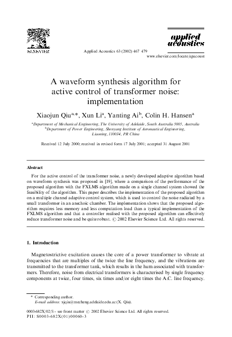 Pdf A Waveform Synthesis Algorithm For Active Control Of Transformer