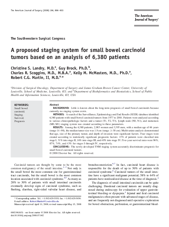 (PDF) A proposed staging system for small bowel carcinoid tumors based ...