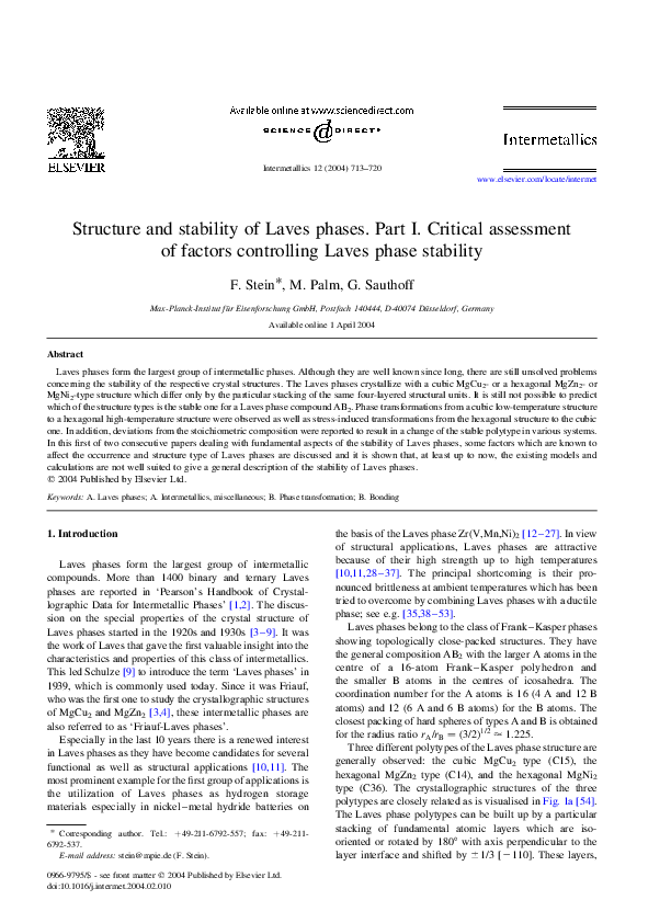 (PDF) Structure and stability of Laves phases. Part I. Critical ...