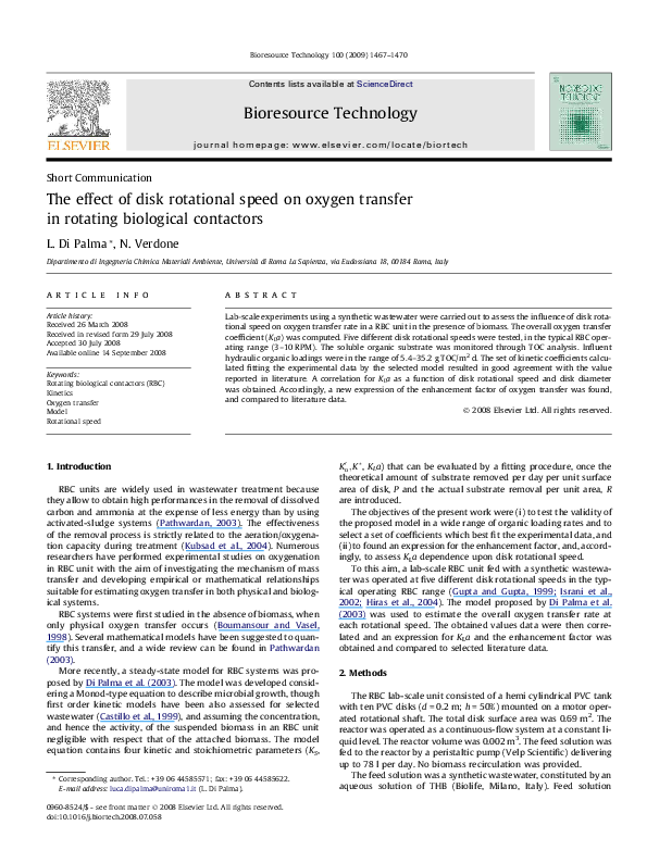 Pdf The Effect Of Disk Rotational Speed On Oxygen Transfer In