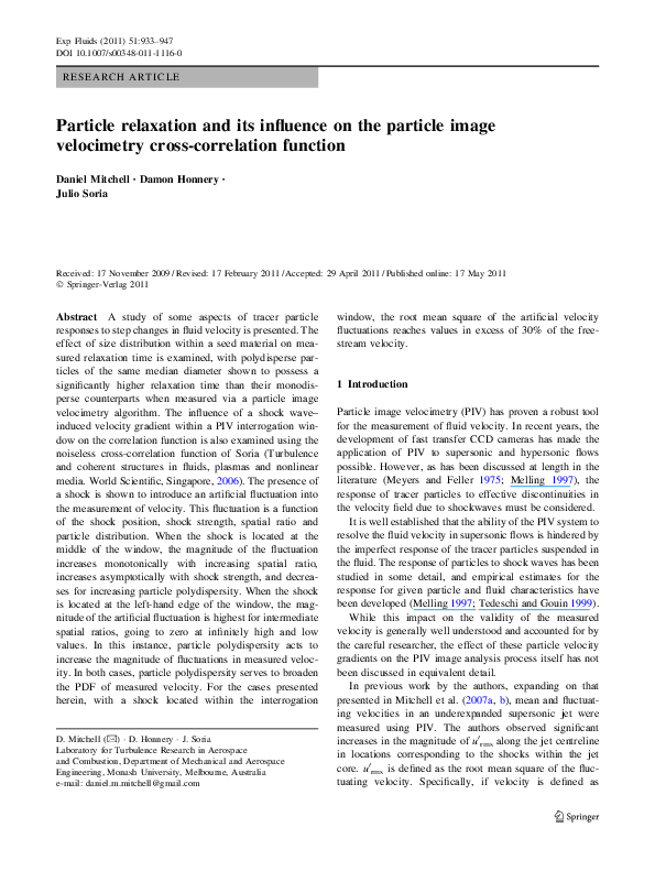 Pdf Particle Relaxation And Its Influence On The Particle Image