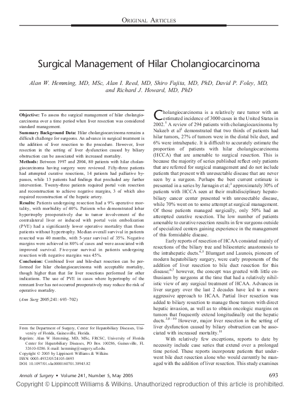 (PDF) Surgical Management of Hilar Cholangiocarcinoma