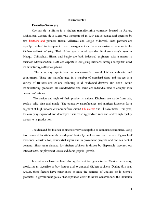 (DOC) Business Plan Executive Summary