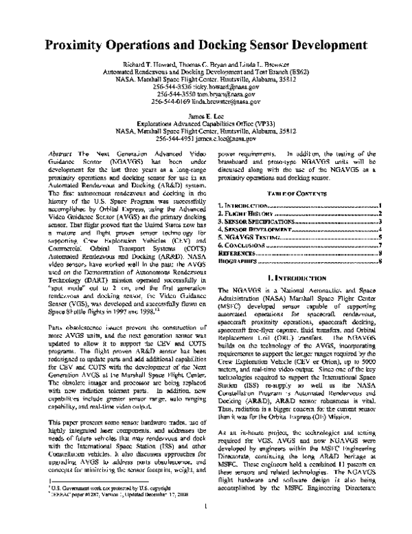 (PDF) Proximity operations and docking sensor development | Richard Howard - Academia.edu