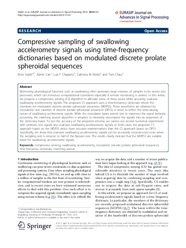(PDF) Compressive sampling of swallowing accelerometry signals using time-frequency dictionaries ...