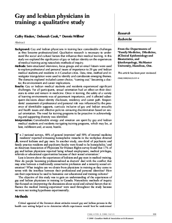 (PDF) Gay and lesbian physicians in training: a qualitative study