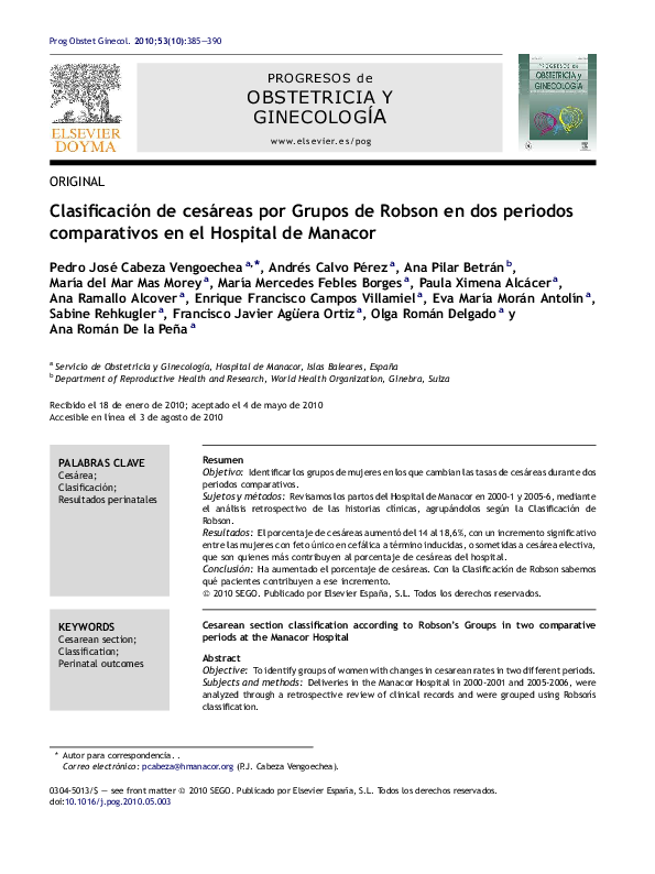 (PDF) Clasificación de cesáreas por Grupos de Robson en dos periodos ...