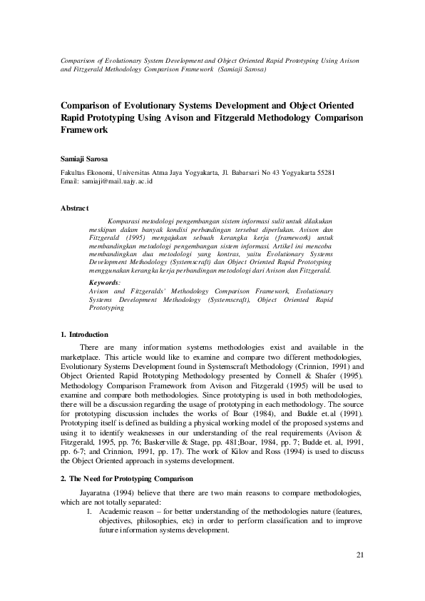 Pdf Comparison Of Evolutionary Systems Development And Object Oriented Rapid Prototyping Using