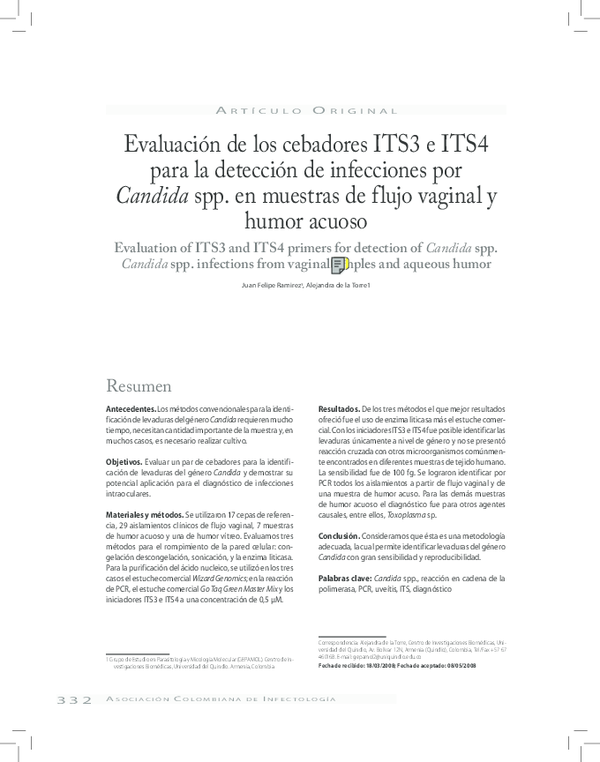 (PDF) Evaluation of ITS3 and ITS4 primers for detection of Candida spp ...