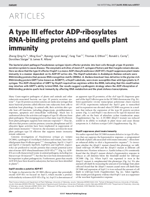 (PDF) A type III effector ADP-ribosylates RNA-binding proteins and ...
