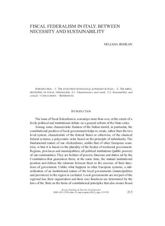 (PDF) FISCAL FEDERALISM IN ITALY. BETWEEN NECESSITY AND SUSTAINABILITY