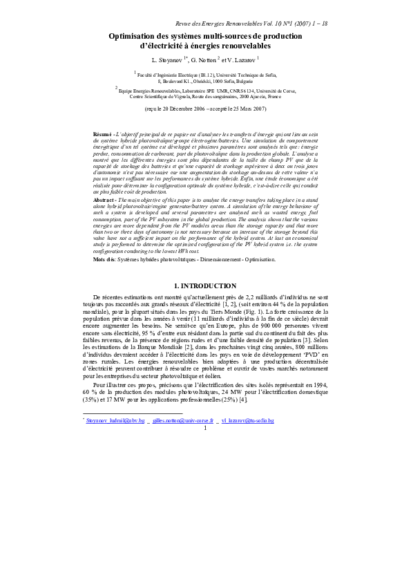 (PDF) Optimisation des syst mes multi-sources de production d' lectricit nergies renouvelables
