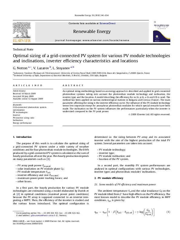 Pdf Optimal Sizing Of A Grid Connected Pv System For Various Pv