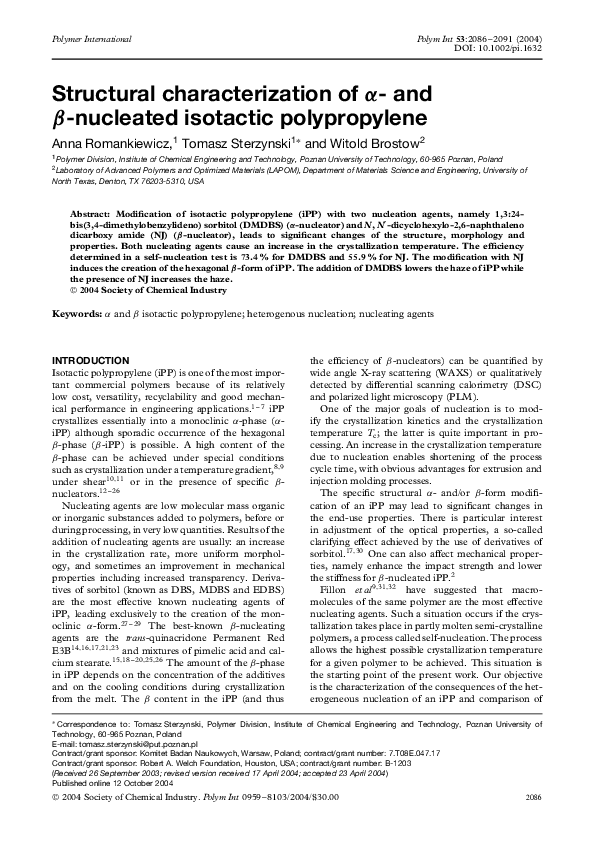 (PDF) Structural characterization of α‐and β‐nucleated isotactic ...