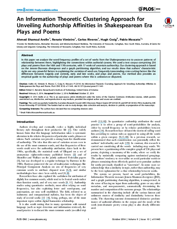 (PDF) An Information Theoretic Clustering Approach for Unveiling Authorship Affinities in ...