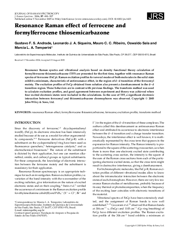 (PDF) Resonance Raman effect of ferrocene and formylferrocene ...