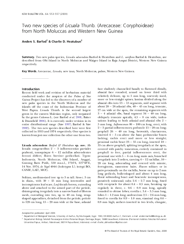 (PDF) Two new species of Licuala Thunb. (Arecaceae: Coryphoideae) from ...