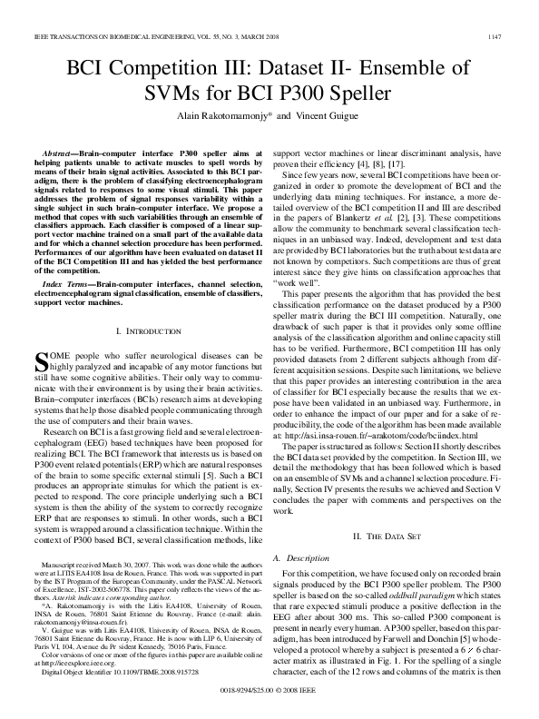 (PDF) BCI Competition III: Dataset II-Ensemble of SVMs for BCI P300 Speller