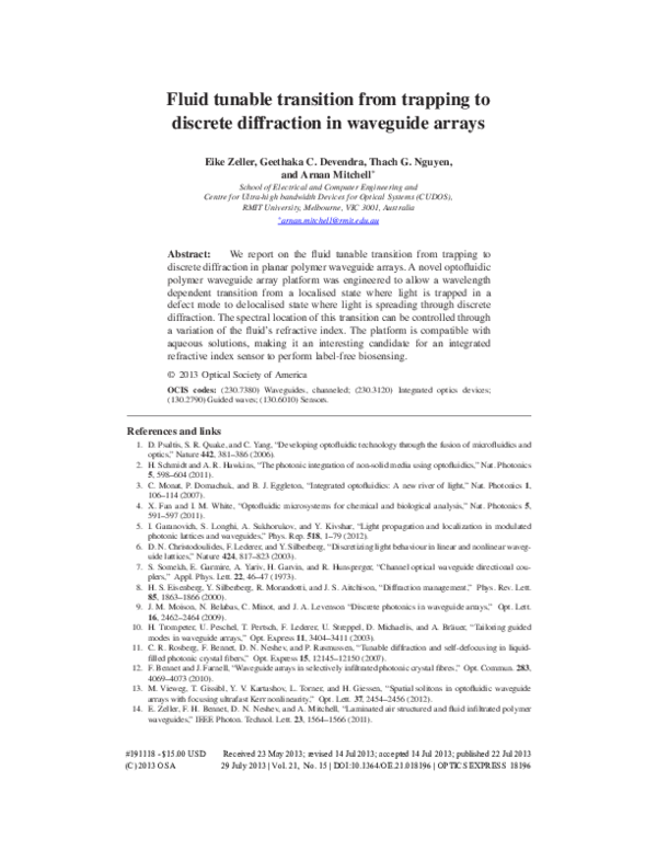 (PDF) Fluid tunable transition from trapping to discrete diffraction in waveguide arrays