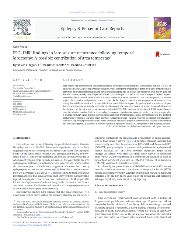 (PDF) EEG–fMRI findings in late seizure recurrence following temporal ...