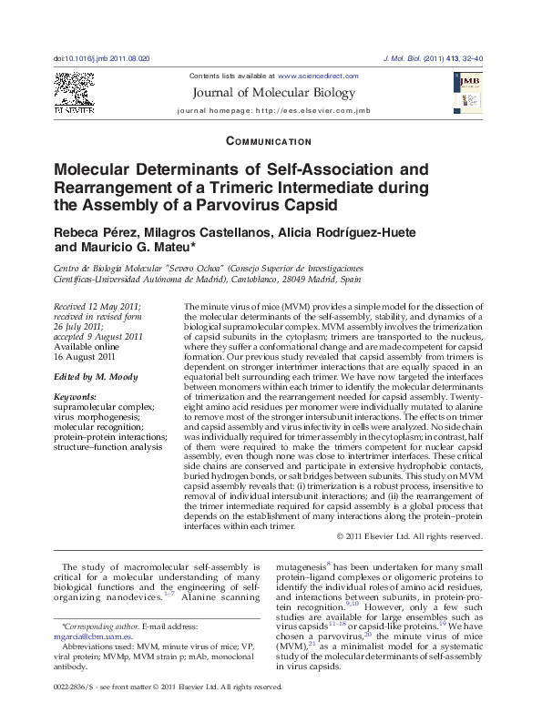 (PDF) Molecular Determinants of Self-Association and Rearrangement of a ...