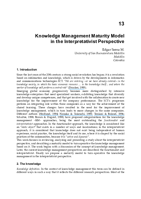 (PDF) Knowledge Management Maturity Model in the Interpretativist ...