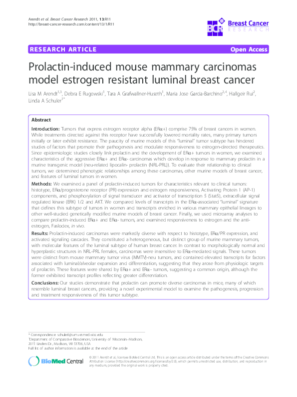 (PDF) Prolactin-induced mouse mammary carcinomas model estrogen ...