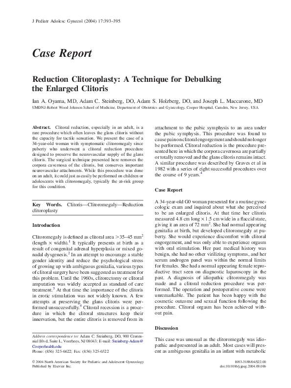(PDF) Reduction clitoroplasty: a technique for debulking the enlarged ...