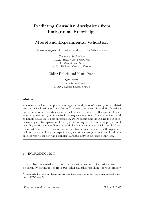 (PDF) Predicting causality ascriptions from background knowledge: model and experimental validation