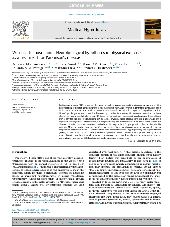 (PDF) We need to move more: Neurobiological hypotheses of physical exercise as a treatment for ...