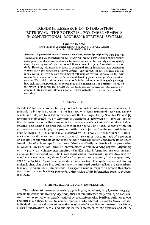 Pdf Trends In Research On Information Retrieval — The Potential For Improvements In