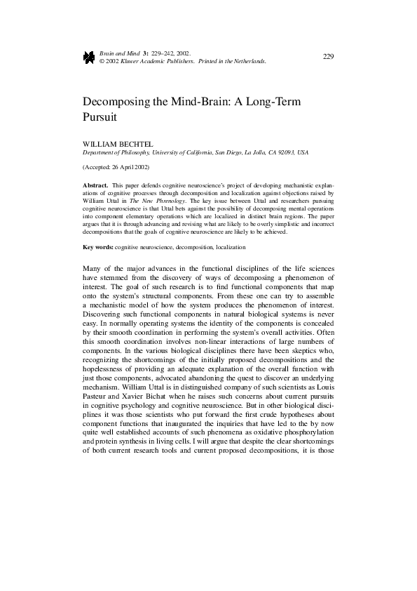 (PDF) Decomposing the mind-brain: A long-term pursuit